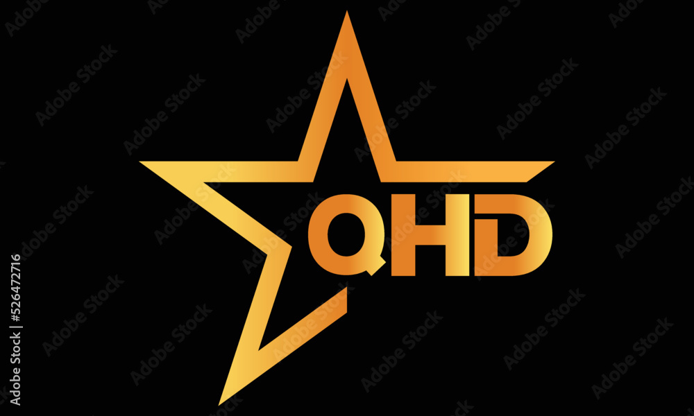 QHD golden luxury star icon three letter logo design vector template ...