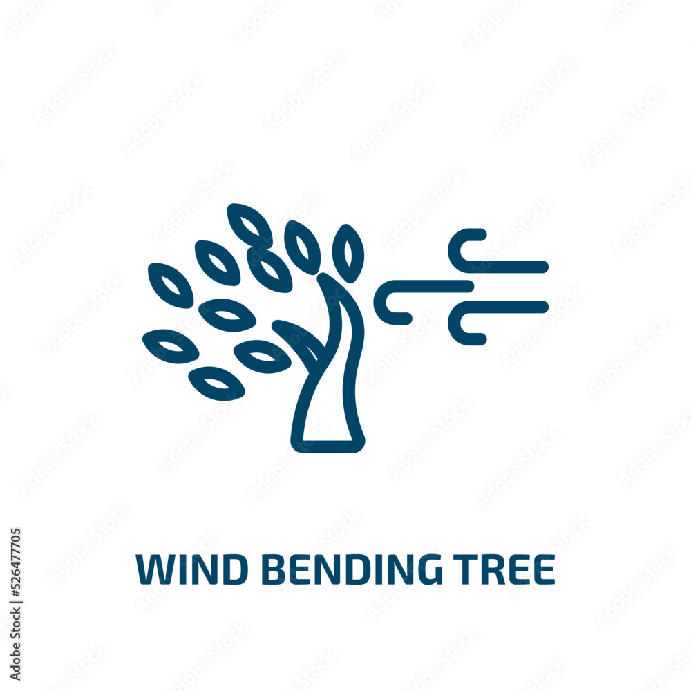 wind bending tree icon from ecology collection. Thin linear wind ...