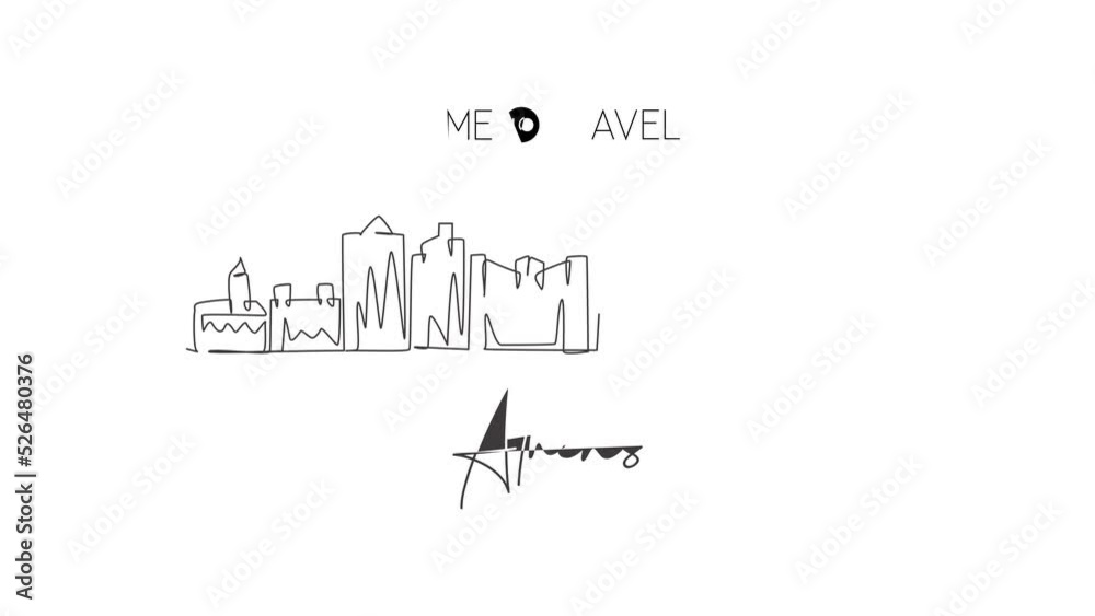 Self drawing animation of single line draw Athens city skyline, Georgia ...