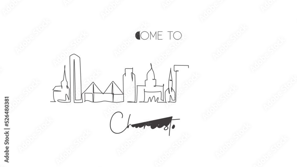 Self drawing animation of single line draw Charleston city skyline ...