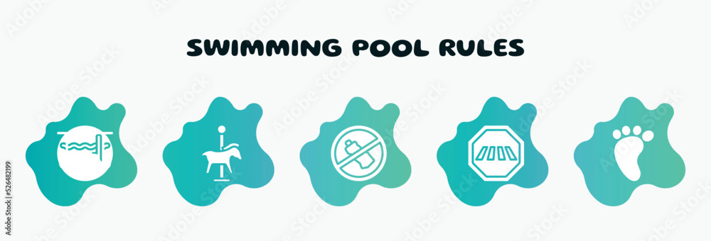 swimming pool rules filled icons set. flat icons such as carousel horse ...