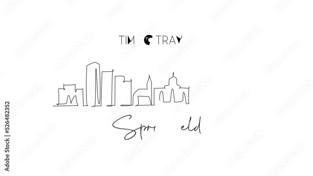Self drawing animation of single line draw Springfield city skyline ...