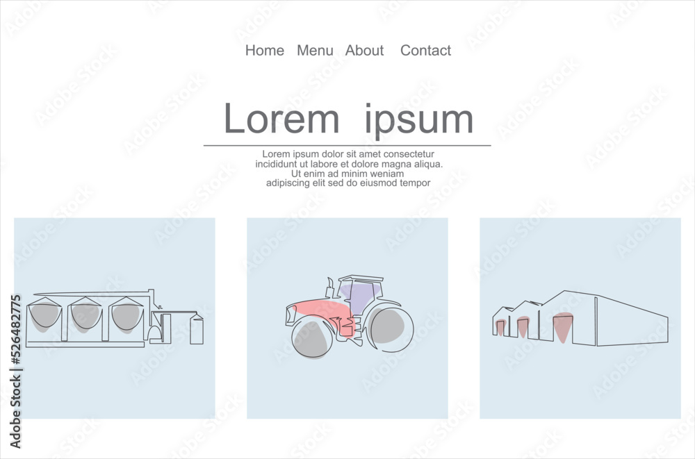 continuous line draw vector illustration-tractor, granary and ...