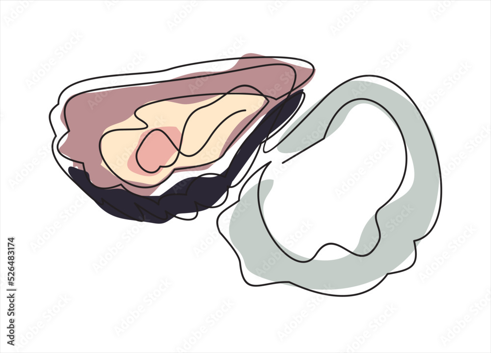 Mussels, sea clams continuous line drawing. One line art of fish ...