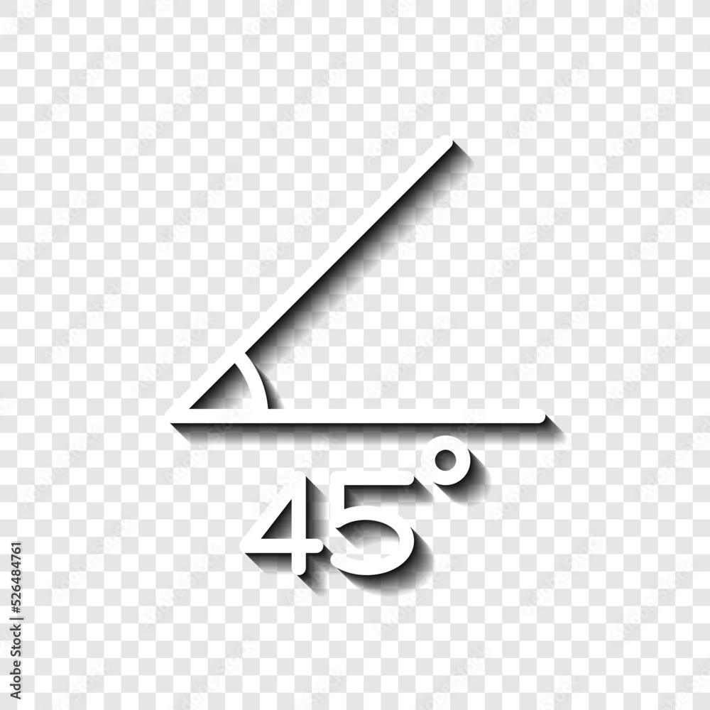 45 degrees angle simple icon vector. Flat design. White with shadow on ...