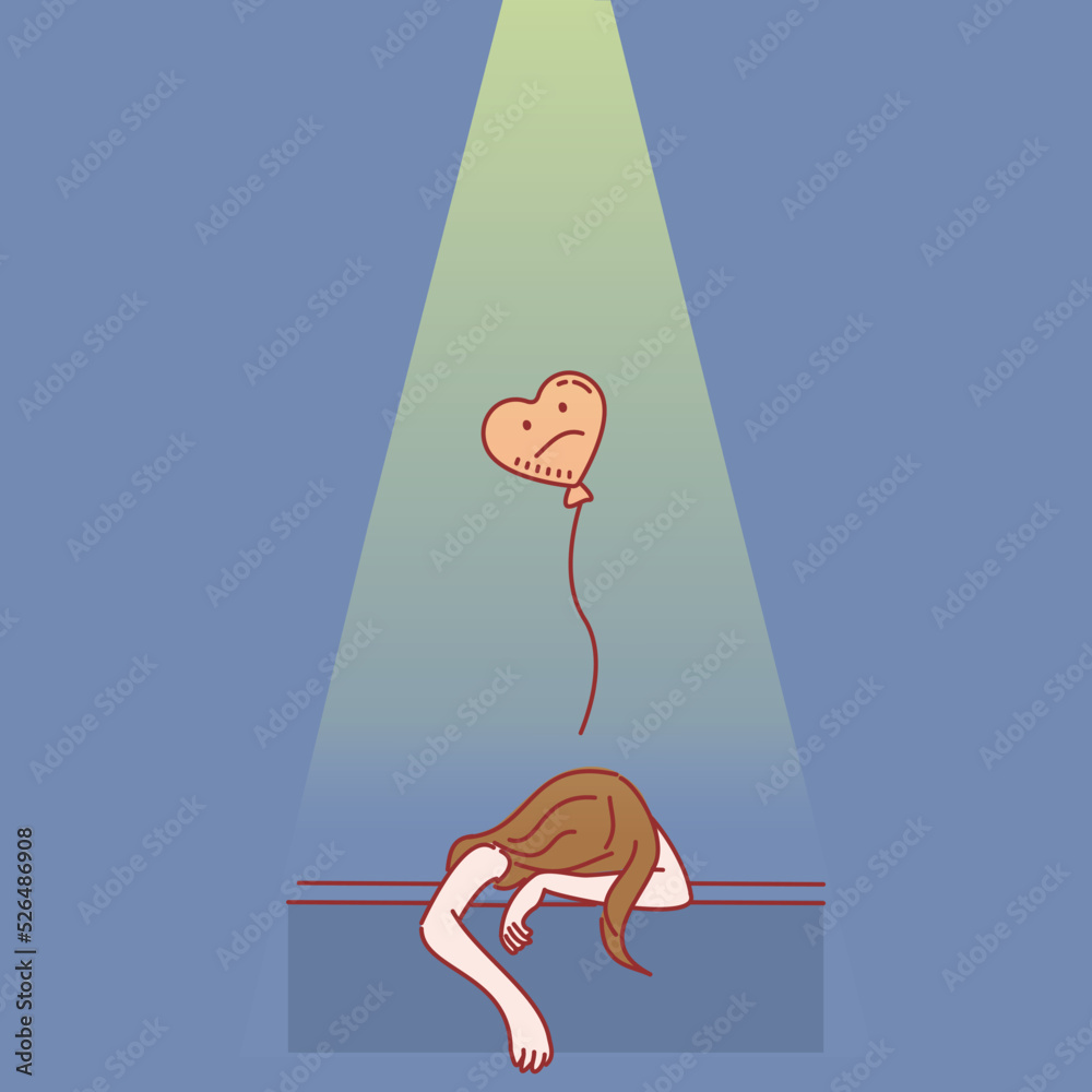 Problems in concept. Young woman depressed couple sitting. Hand drawn ...