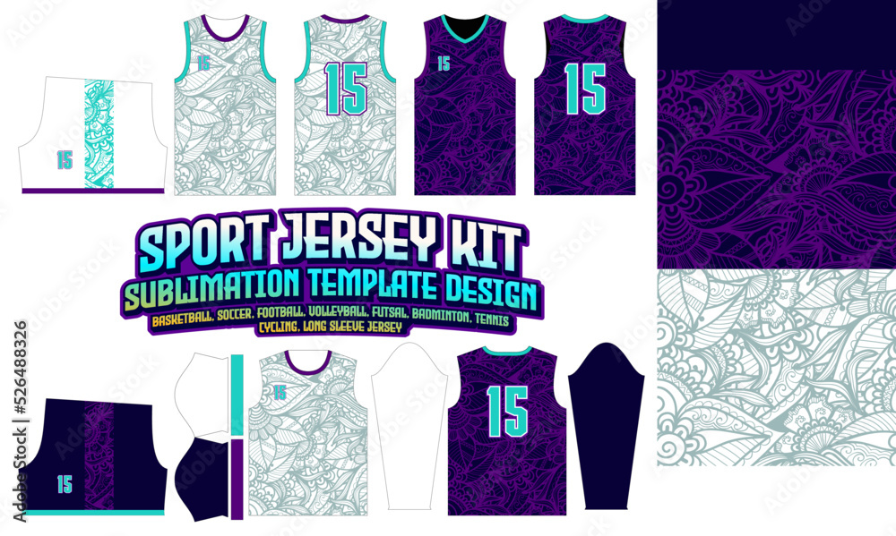 Sport Jersey layout Flower outline design for sportwear Printing ...