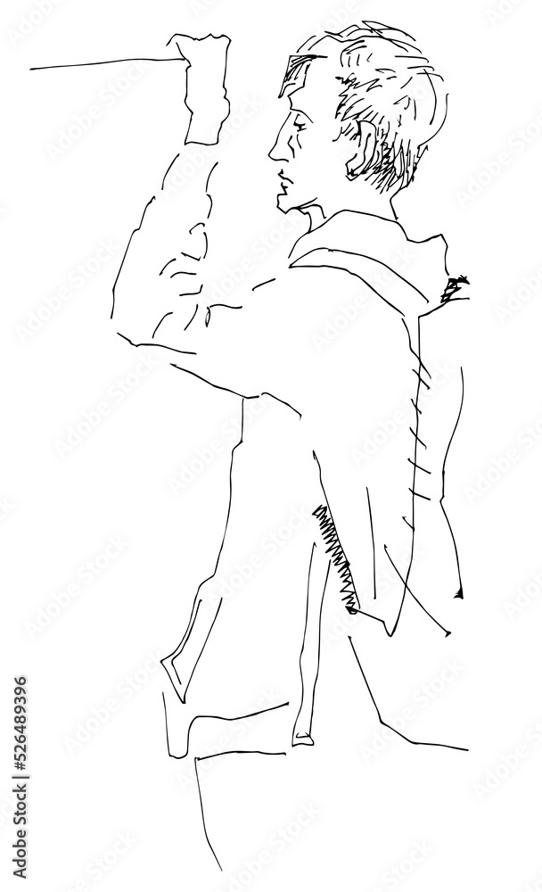 Flat Illustration Young Guy Line Drawing with Phone in Hands. One Line ...