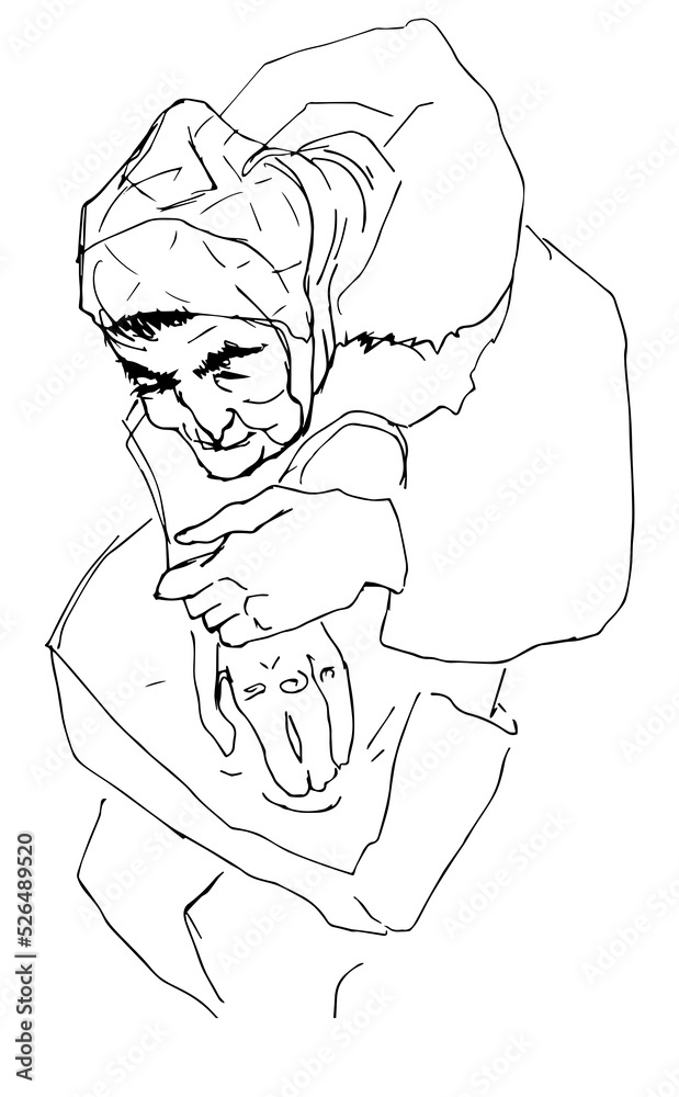 People illustration old woman line art close up clip art. Minimalism ...