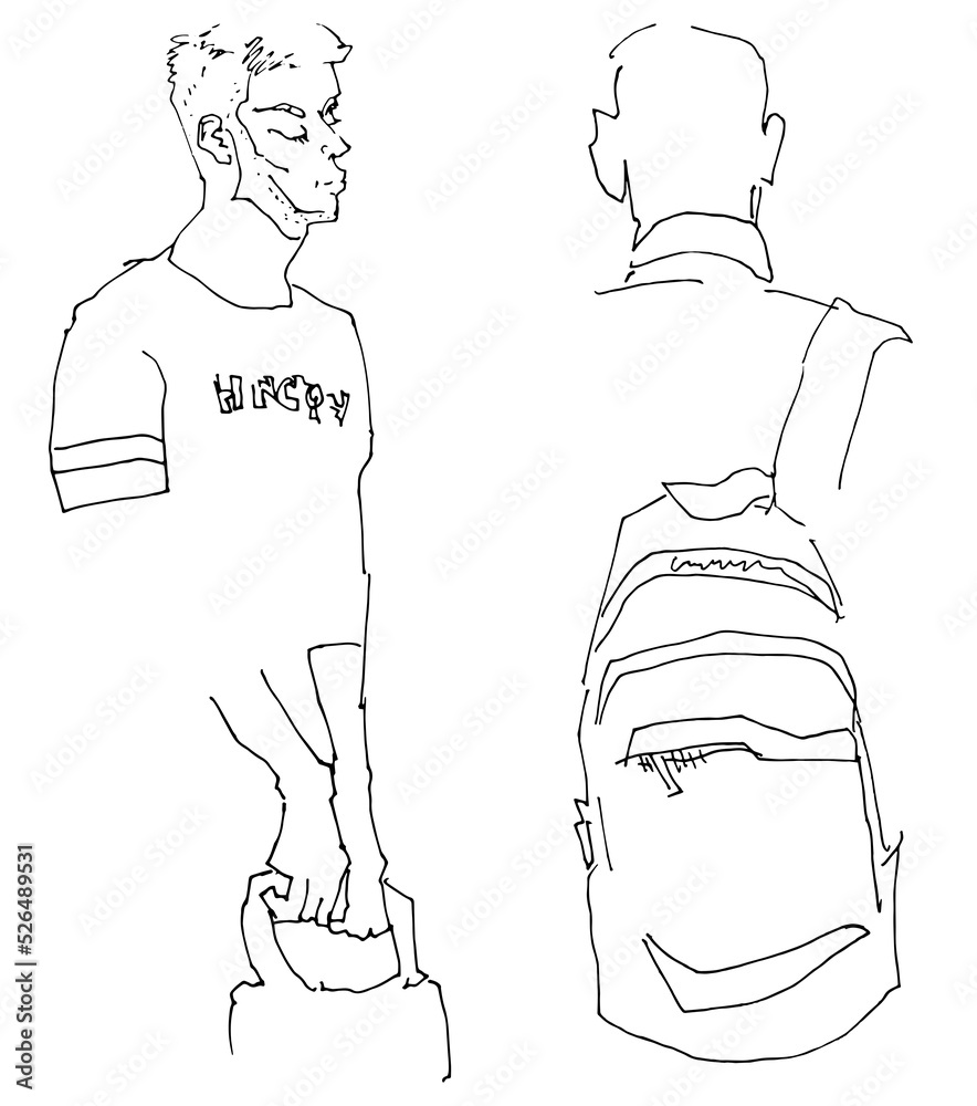 Flat Illustration Young Guy Line Drawing with Phone in Hands. One Line ...