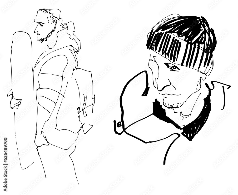 Flat Illustration Young Guy Line Drawing with Phone in Hands. One Line ...