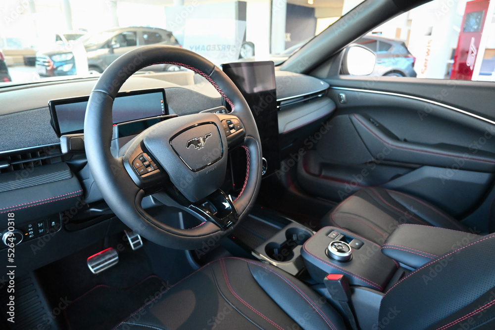 Gdansk, Poland - August 27, 2022: Interior of new model of Ford Mustang ...