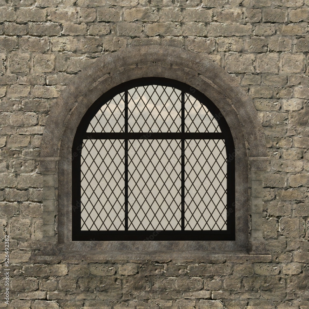 Medieval Castle Window and Blue Sky Stock Illustration | Adobe Stock
