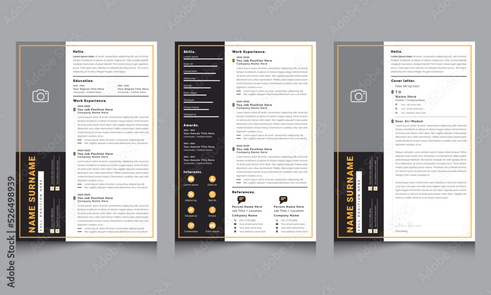 Professional Resume Template for Yellow and Black CV with Photo ...