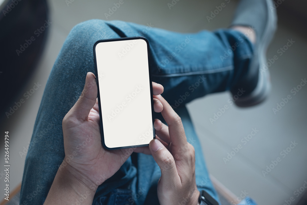 Mockup image of mobile phone for advertising. Mock up image of man hand ...