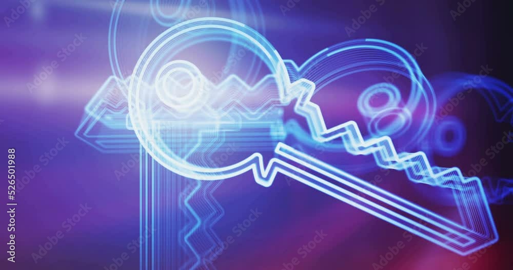 Cyber security and password safety with Key symbol rotating on lights loopable background. Cyber ...