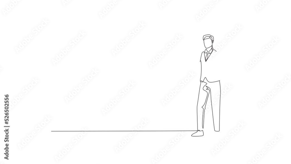 Self drawing animation of single line draw male flight attendant pose ...