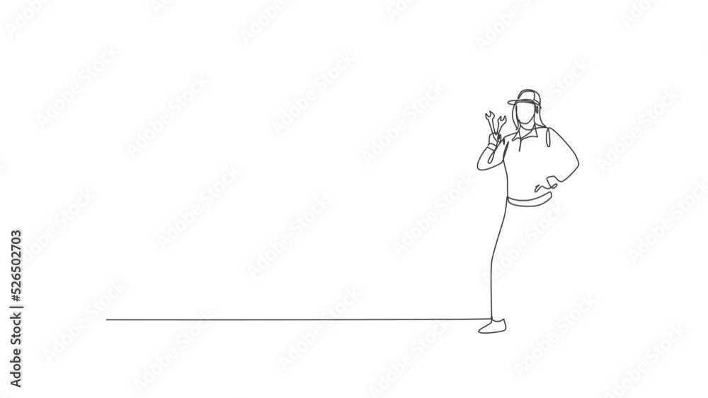 Self drawing animation of single line draw beauty female mechanic ...