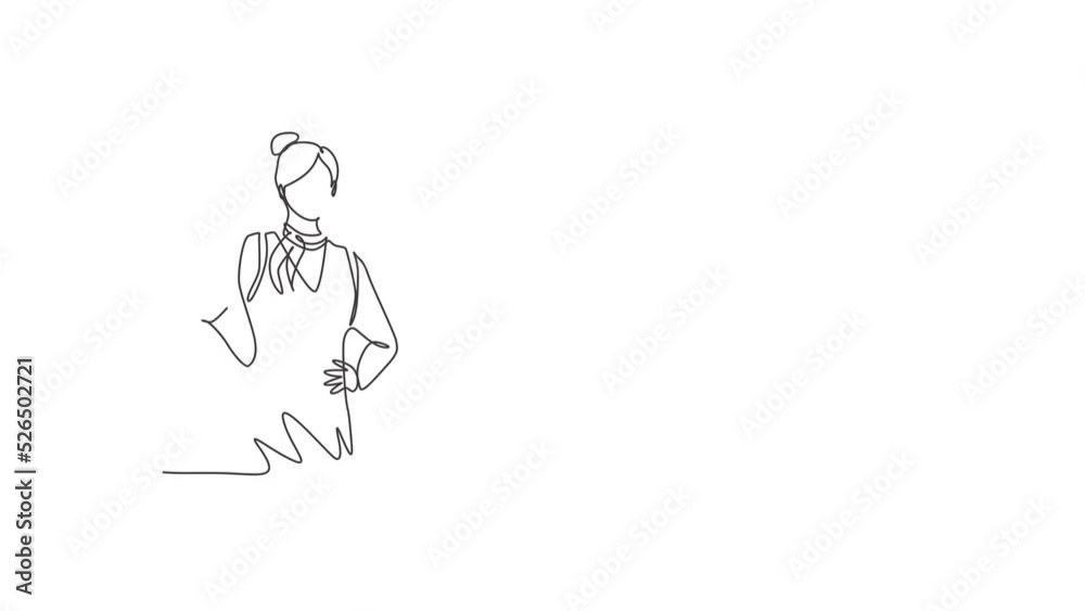 Self drawing animation of single line draw beauty female stewardess ...