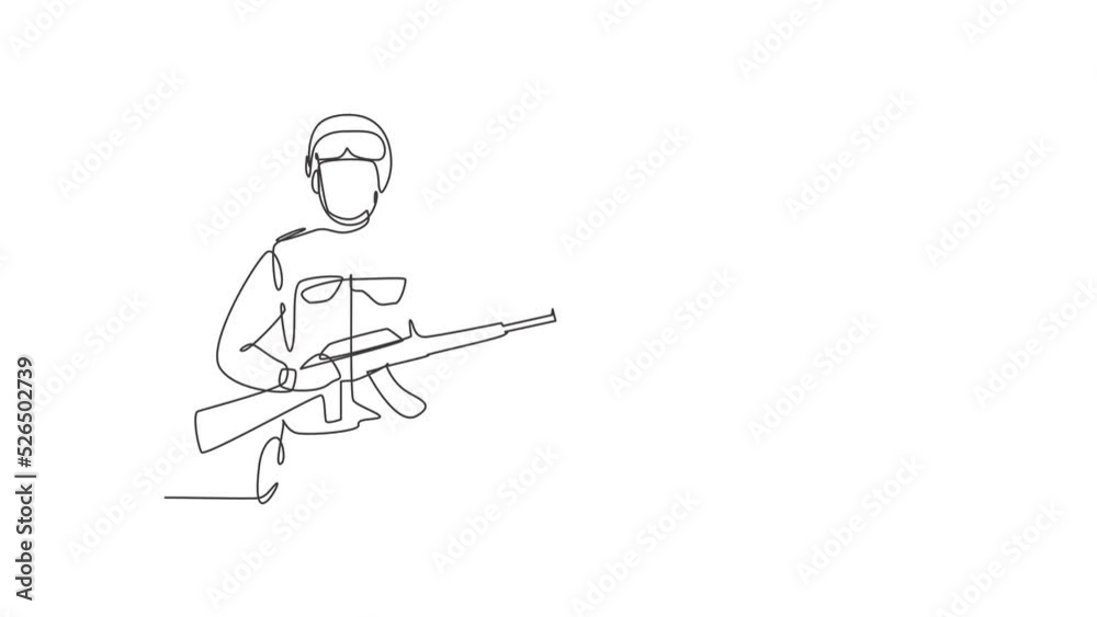 Animated self drawing of continuous line draw soldiers with weapons ...
