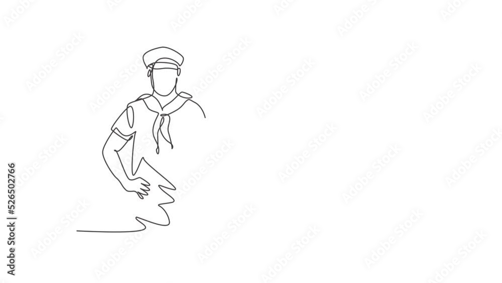 Animated self drawing of continuous line draw a sailor man with a ...