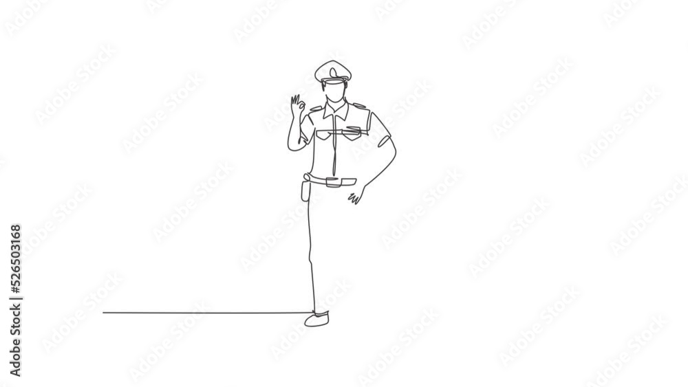Vidéo Stock Animated self drawing of continuous line draw policeman ...