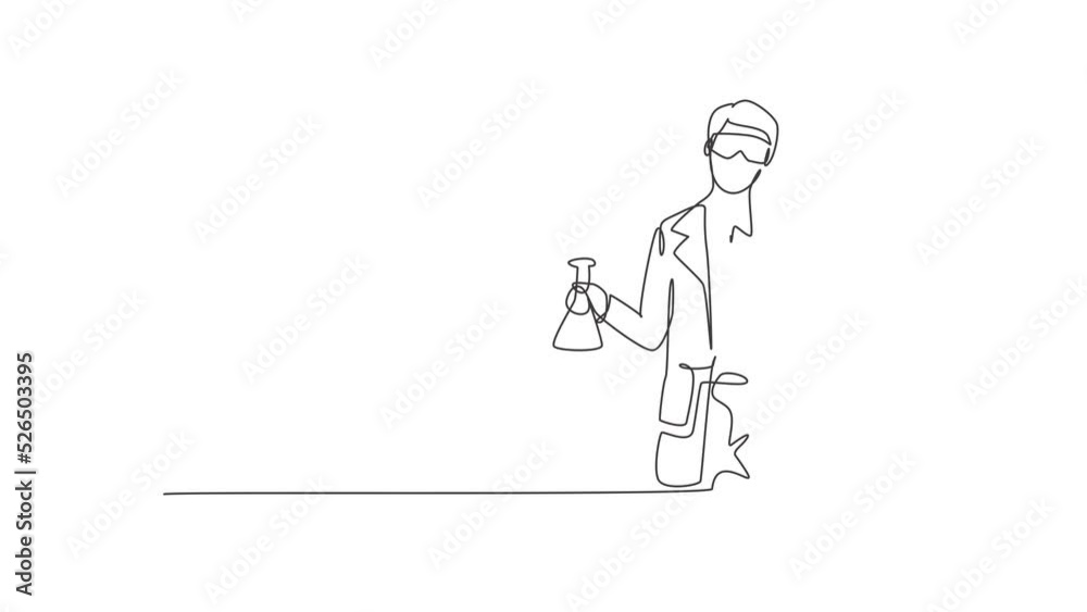 Self drawing animation of single line draw scientist, call me gesture ...