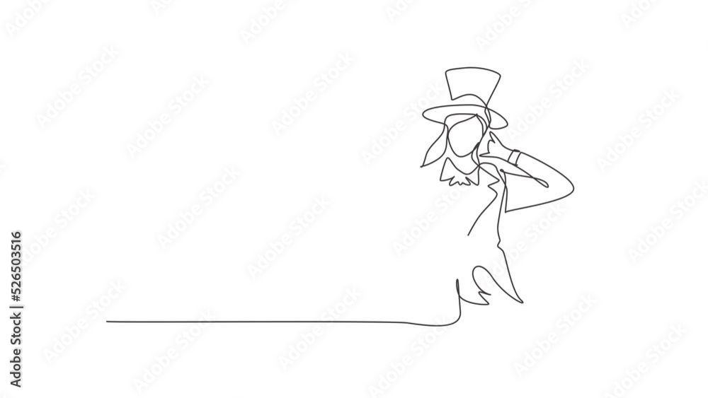Animated self drawing of continuous one line draw female magician with ...