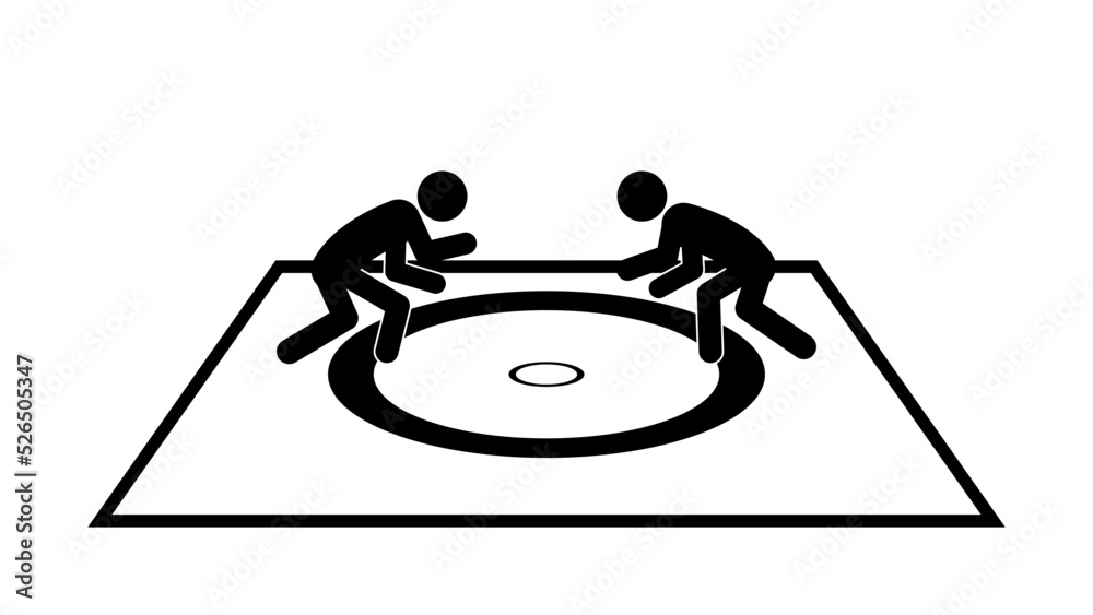 Stick figure wrestlers in the rack, flat vector illustration. Stock ...