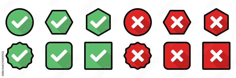 Check and wrong marks Icon Set, Tick and cross marks, Accepted,Rejected ...