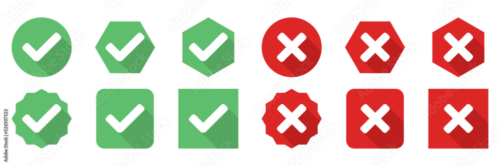 Check and wrong marks Icon Set, Tick and cross marks, Accepted,Rejected, Approved,Disapproved ...