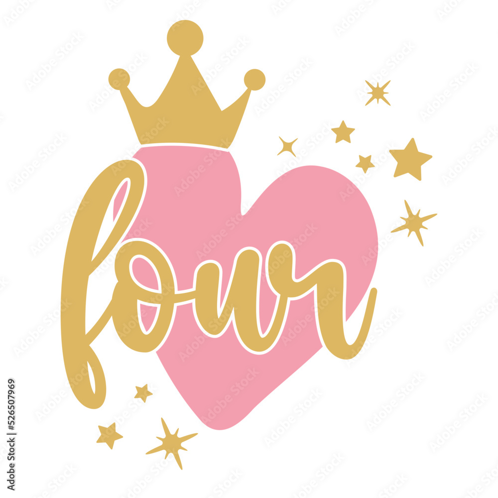 Princess 4th Birthday Clipart