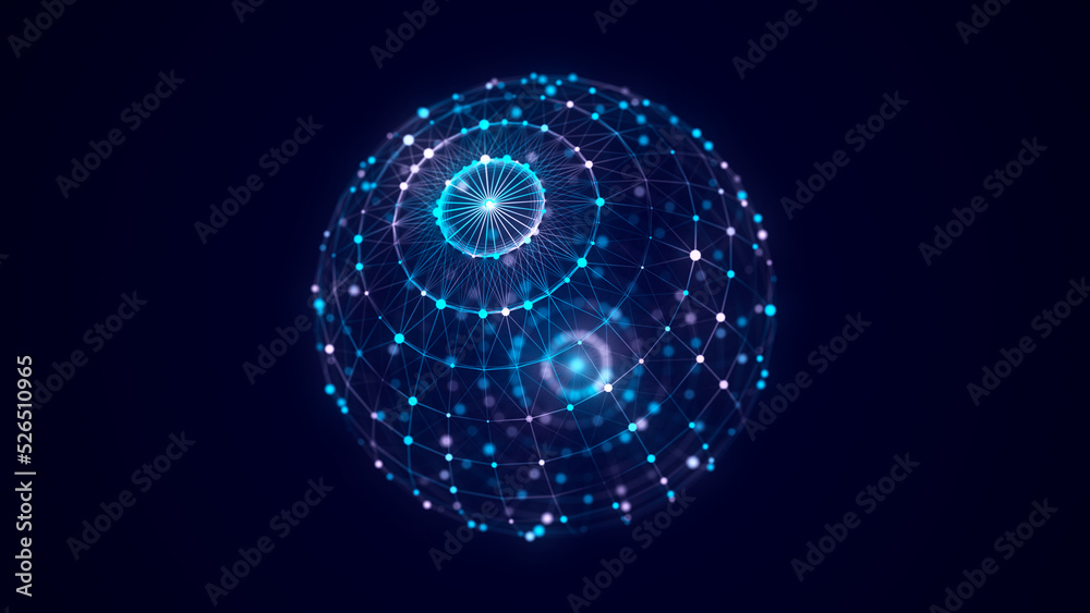 Abstract blue sphere with connecting dots and lines. Wireframe ...