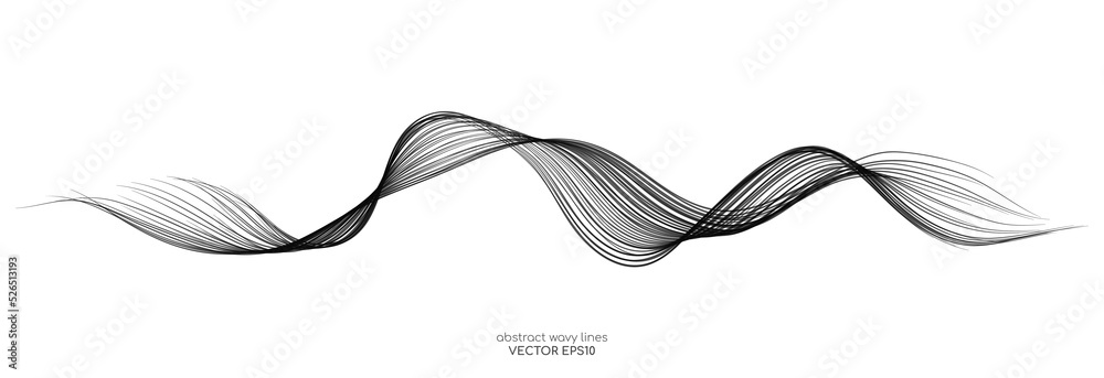 Vector black brush stroke curved wave lines isolated on white ...