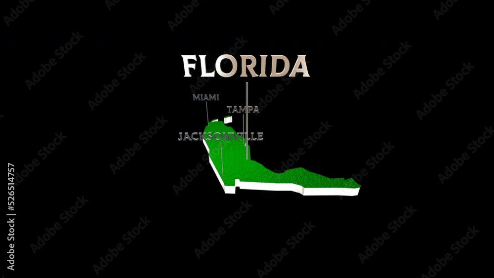 Map of Florida State in full rotation, Alpha Channel. 3D Render Stock ...