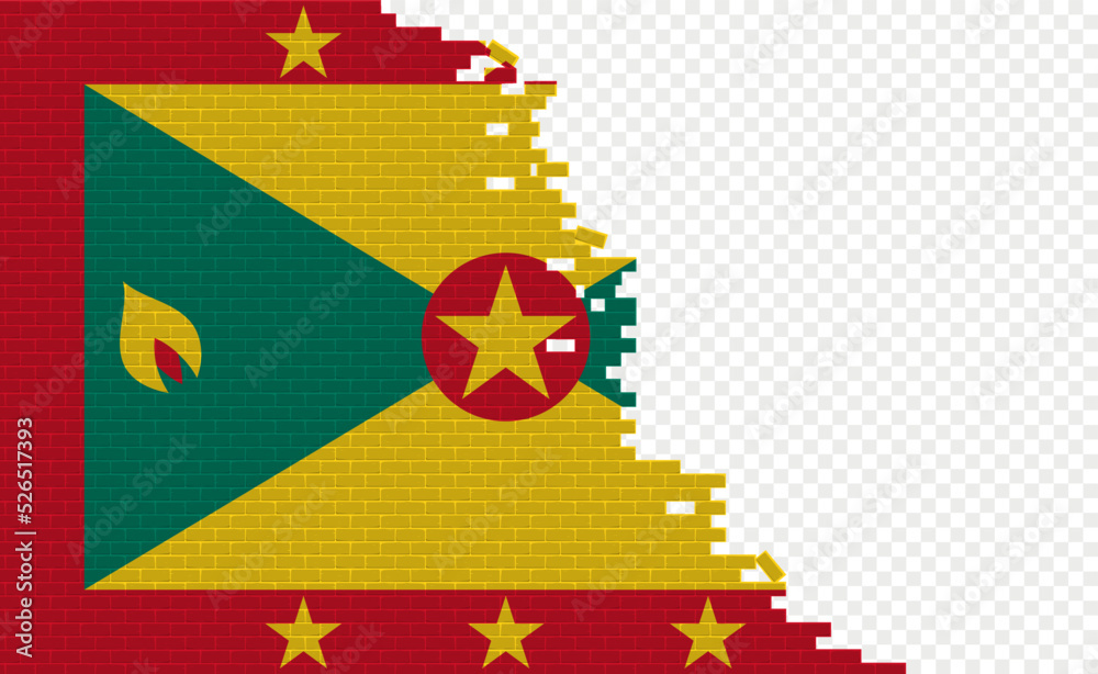 Grenada flag on broken brick wall. Empty flag field of another country ...