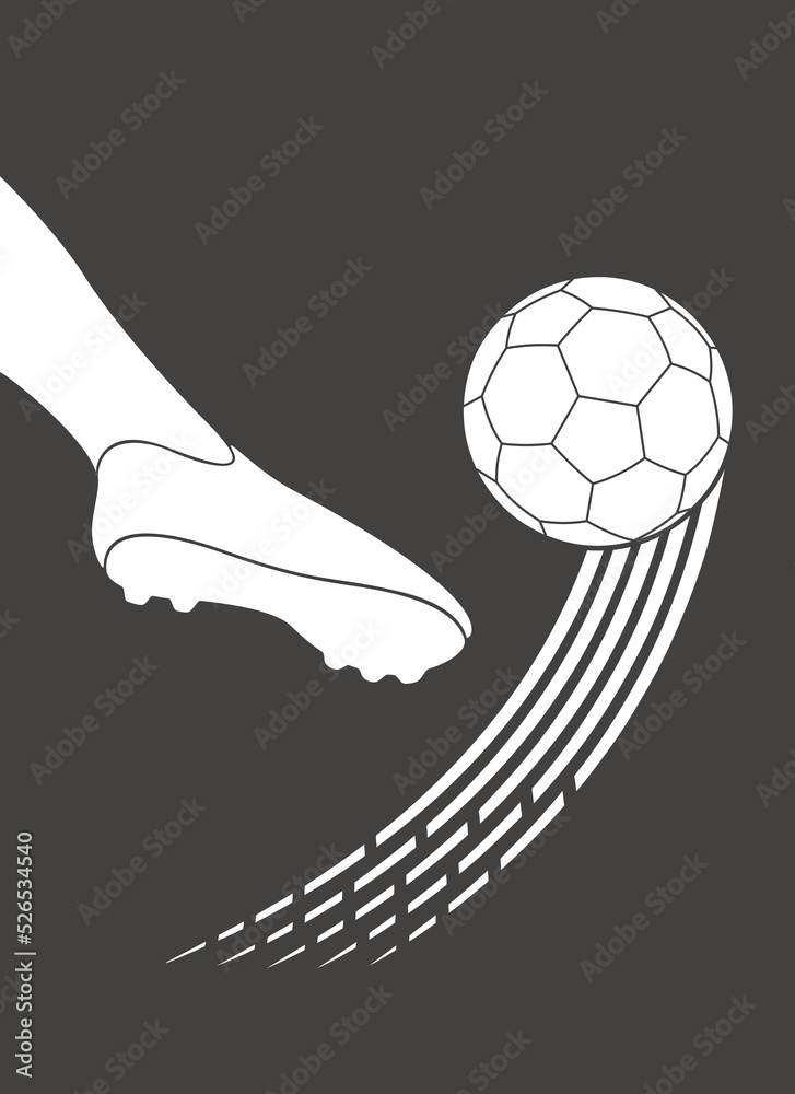 Football, footballer's leg, sports cleats, ball kick. Vector drawing of ...