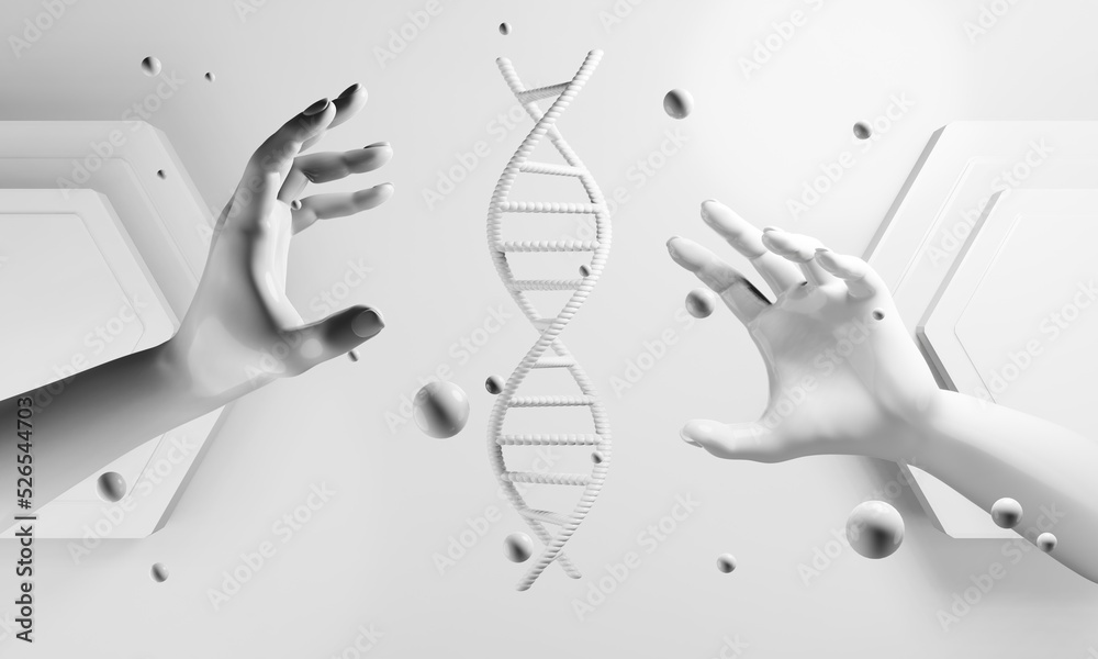 hand with dna human helix molecules cell, research of science ...