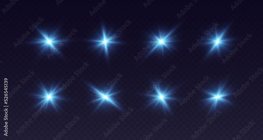 Vetor de Blue lens flare, glowing star with rays, shiny flash spark, bright cosmic explosion ...