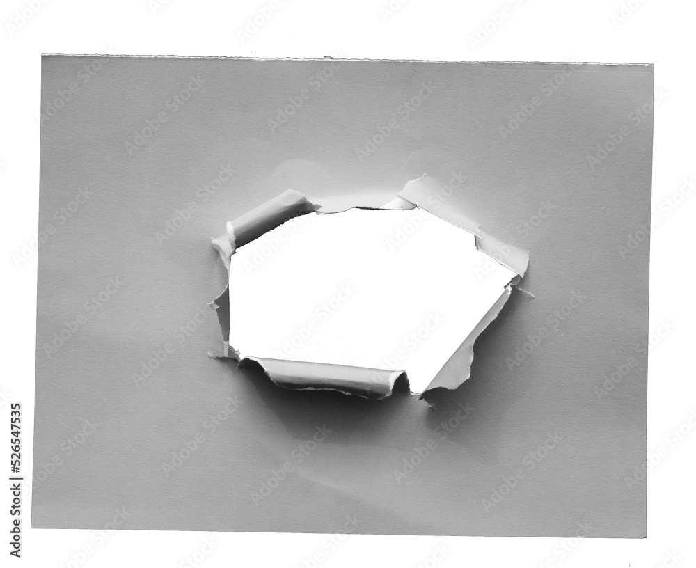 torn paper with the curled ripped sides. a round black hole of torn on ...