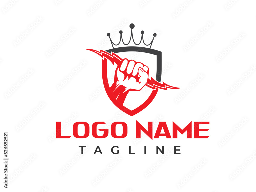 Fist hand power logo. Creative hand power vector logo with shield ...