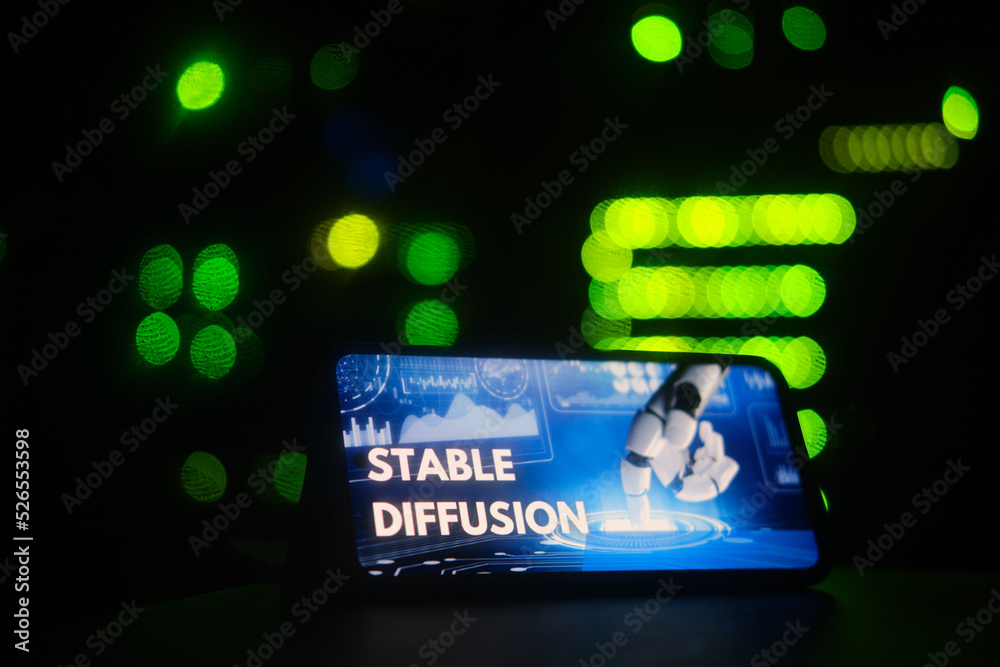 AI logo stable diffusion on the phone screen on the background of the ...