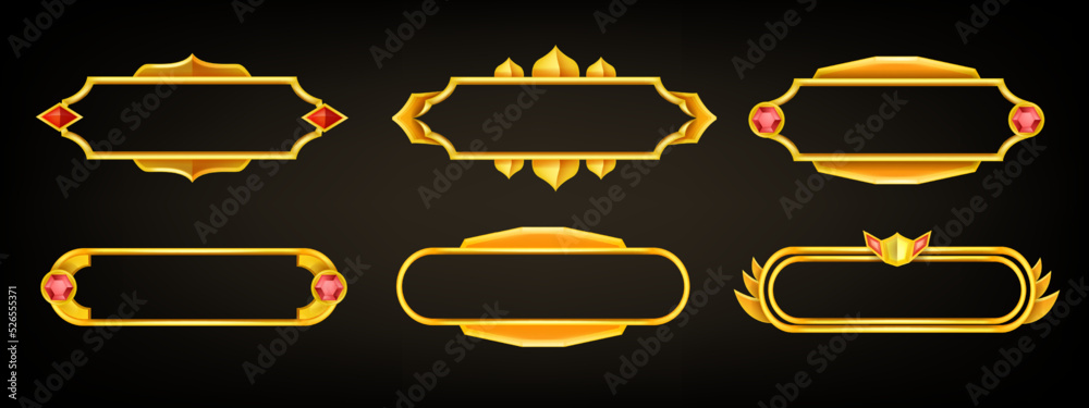 Golden game vector frame set, UI medieval interface badge, ancient ...