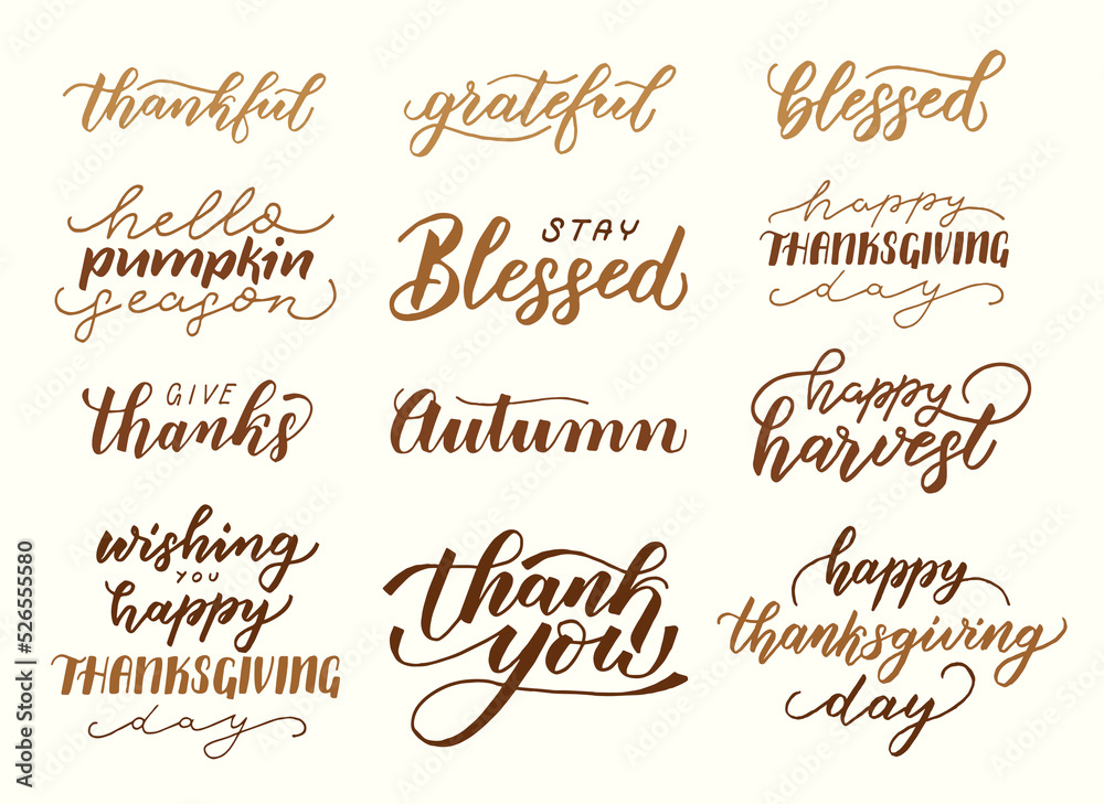 Set of Thanksgiving Day phrases. Inspirational autumn handwritten ...
