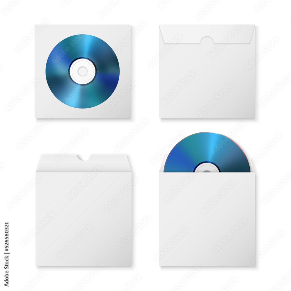 Vector 3d Realistic Blue CD, DVD with Paper Cover, Envelope, Case ...
