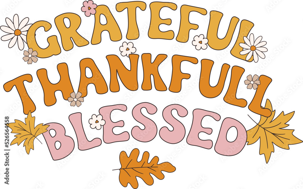 Modern 70s Retro autumn fall and thanksgiving card hand drawn design ...