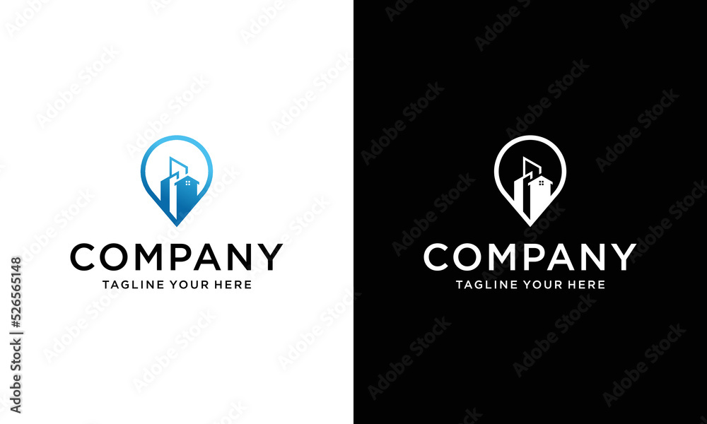 house and building location logo design template with creative line art ...