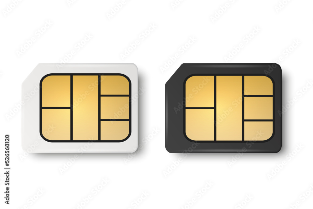 Vector 3d Realistic White and Black Plastic Micro Sim Card Template Set ...