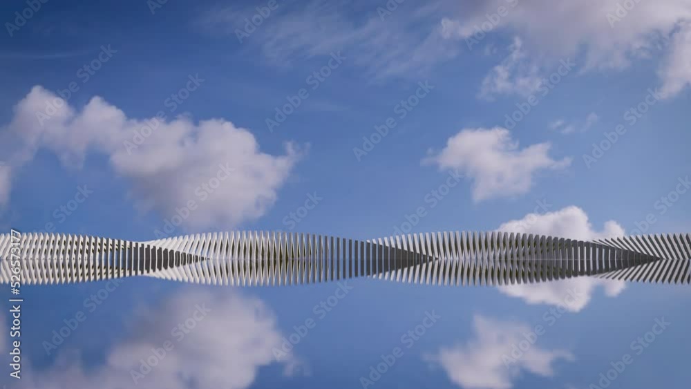 Modern architectural construction in movement that is reflected in the ...