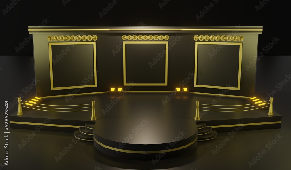 3d Rendering. 3d virtual stage news studio green screen background ...